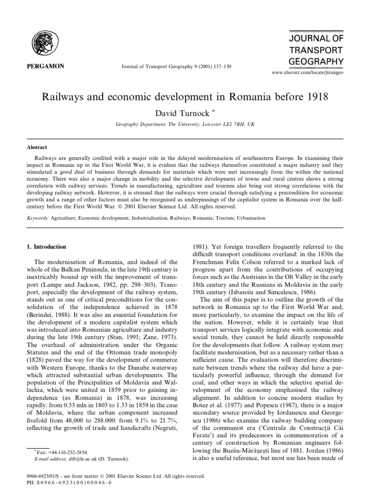 Railways and Economic Development in Romania Before 1918: David Turnock ...