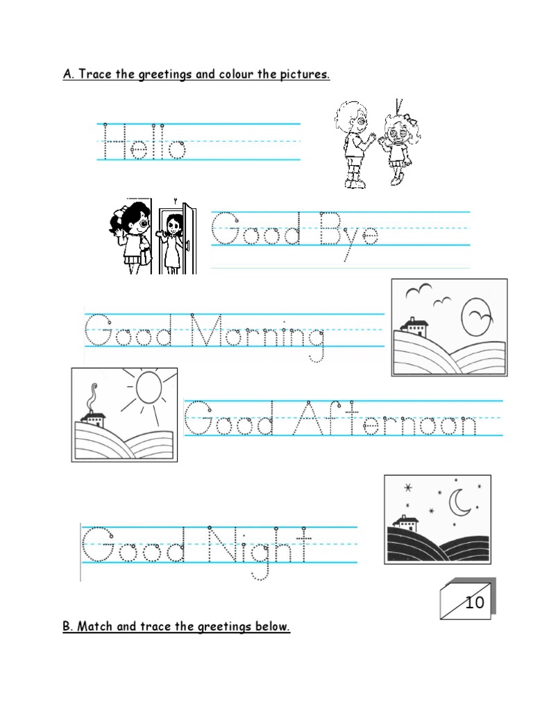A. Trace The Greetings and Colour The Pictures | PDF