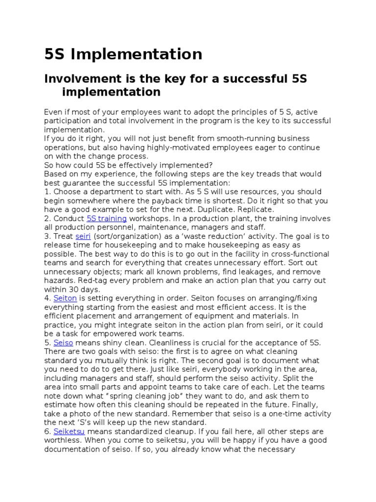 5S Implementation: Involvement Is The Key For A Successful 5S ...