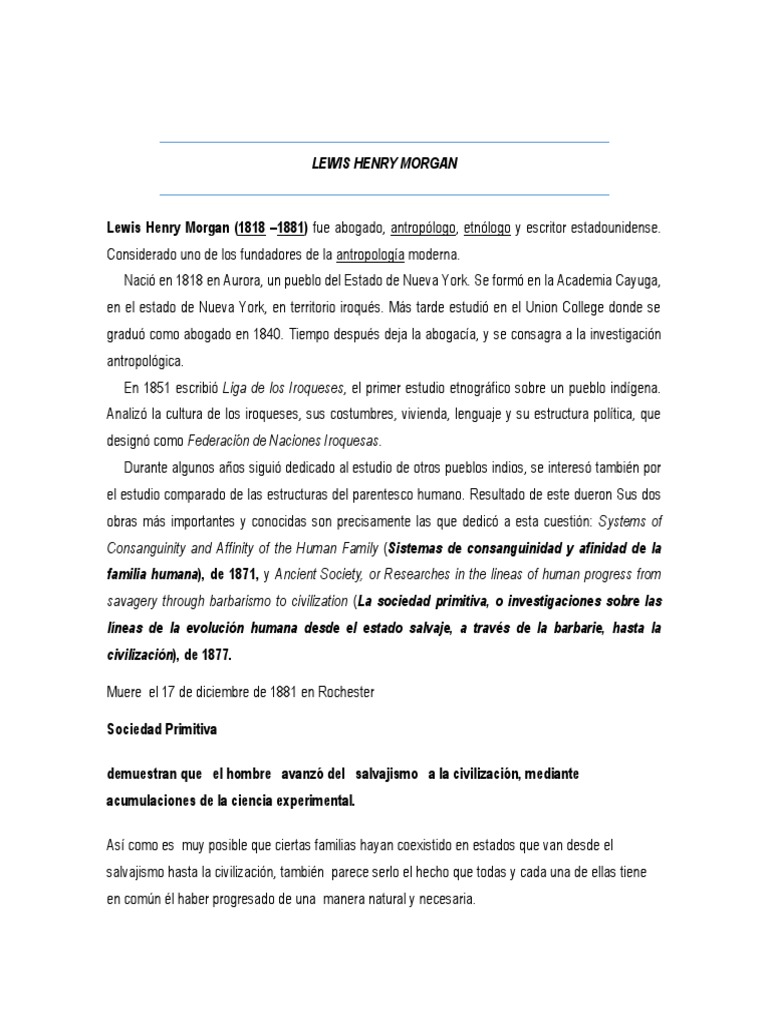 Evolución Social según L.H. Morgan | PDF | Cultura (general) | Science