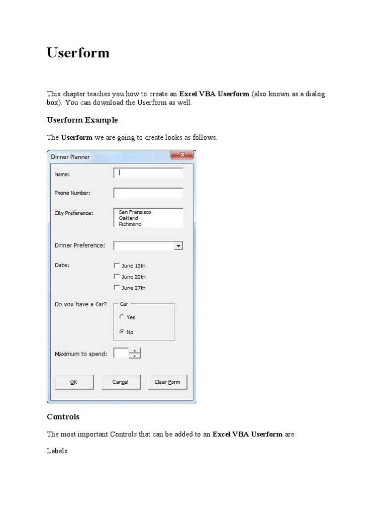 Userform | PDF | Visual Basic For Applications | Microsoft Excel