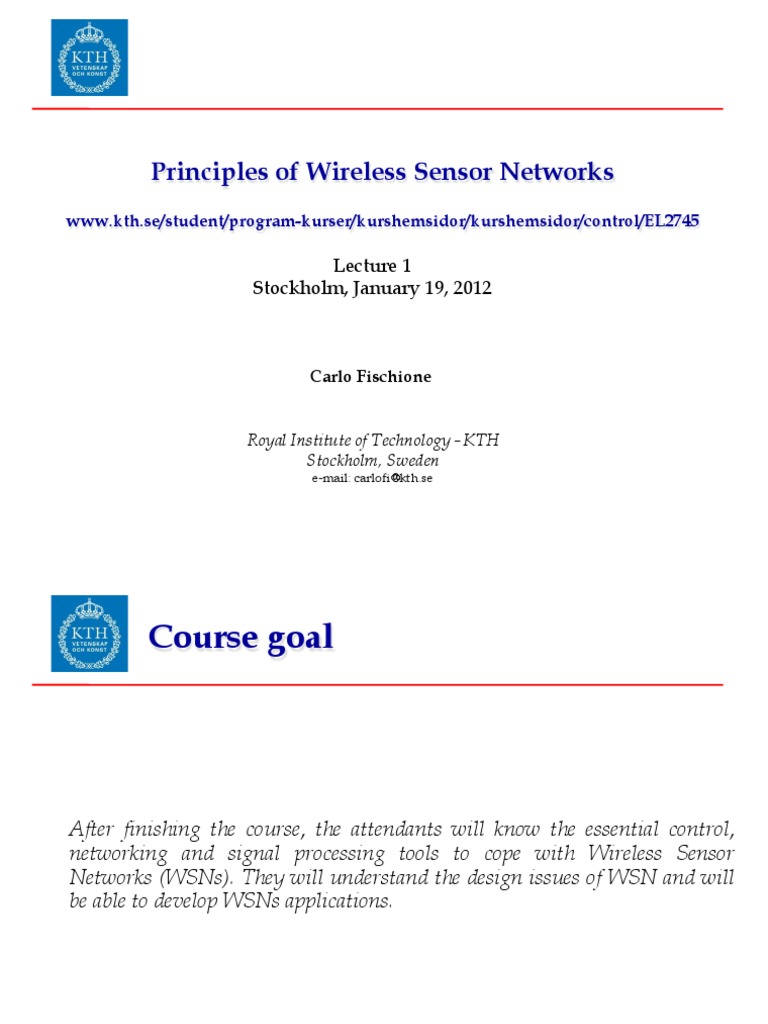 Principles of Wireless Sensor Networks: Stockholm, January 19, 2012 | PDF