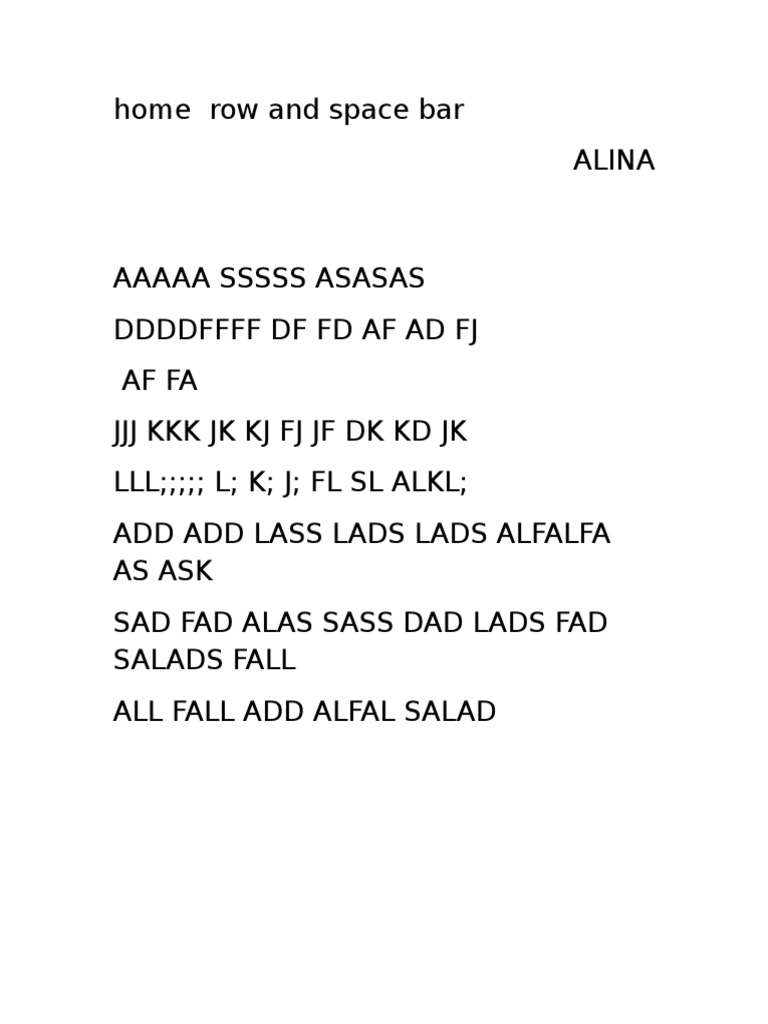 Home Row and Space Bar Alina | PDF