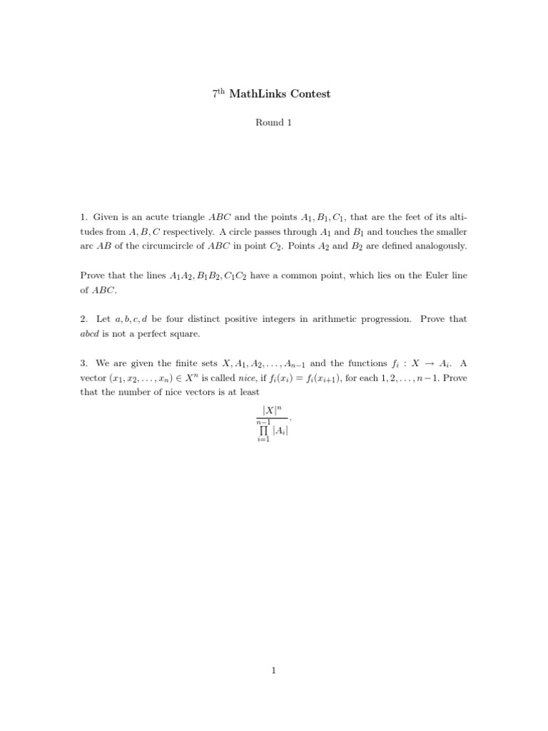 7 Mathlinks Contest: N 1 I I N N I I I I+1 | PDF | Triangle | Euclidean ...