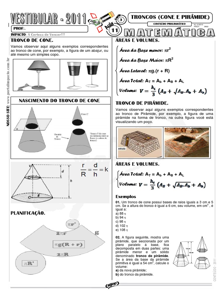 Aula11 Troncos-Cone e Piramide | PDF | Formas geométricas | Geometria