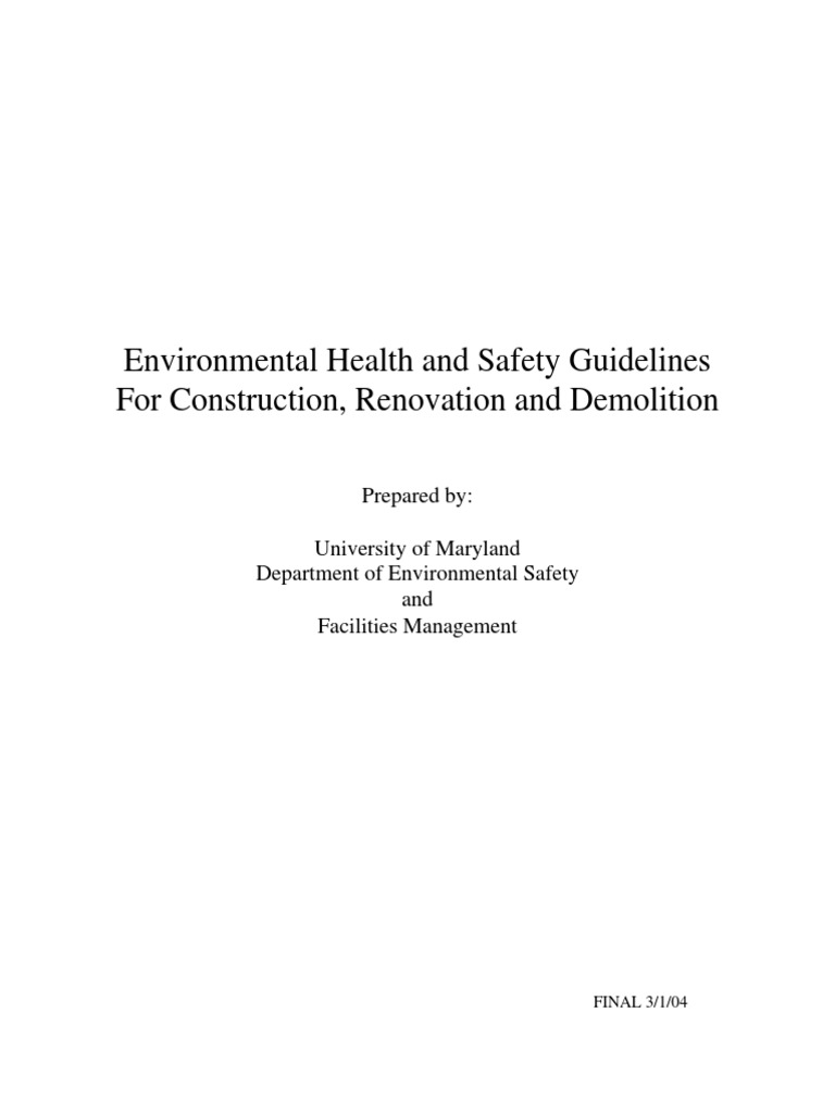 Environmental Health and Safety Guidelines For Construction, Renovation ...