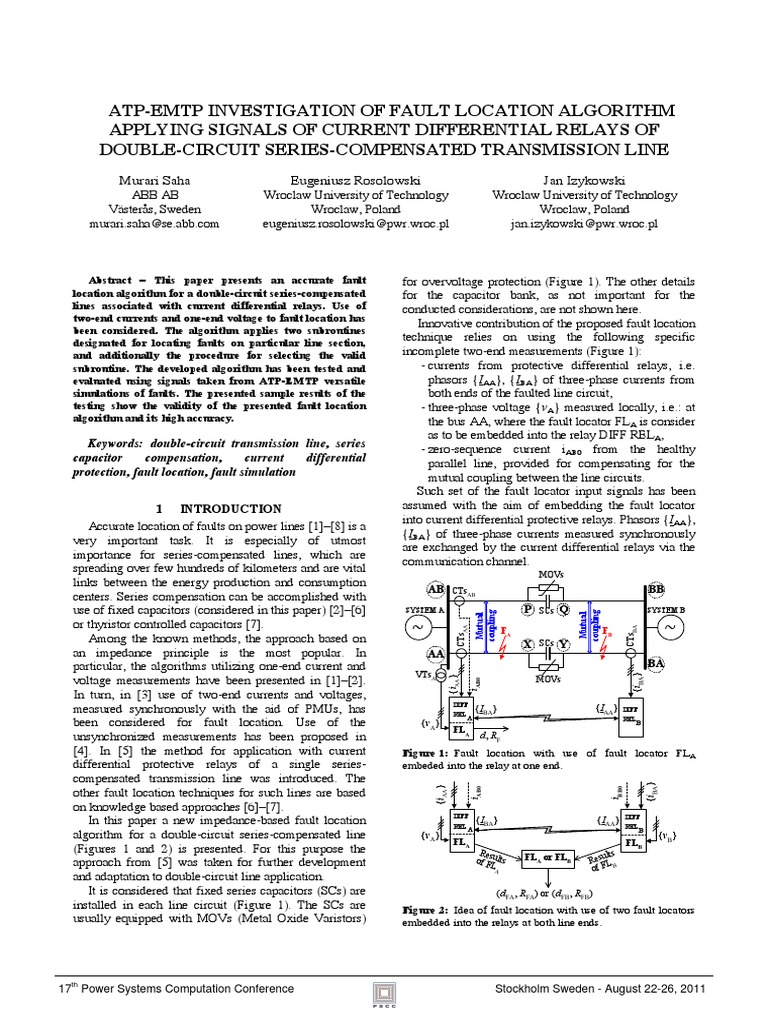 ATP-EMTP Investigation of Fault Location Algorithm Applying Signals of Current Differential ...