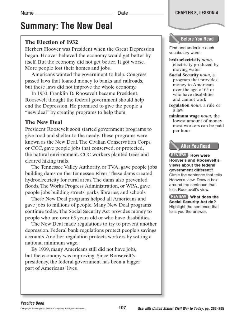 New Deal Summary Questions Answer Key Progressive Era Worksh