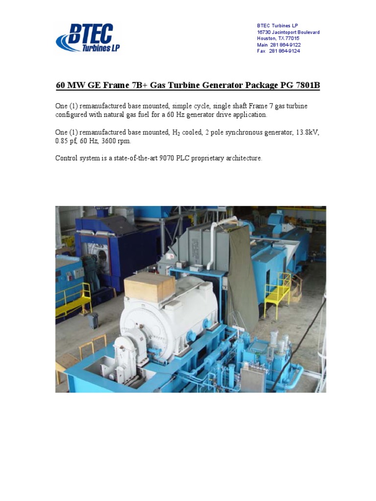 60 MW GE Frame 7B+ Gas Turbine Generator Package PG 7801B | PDF