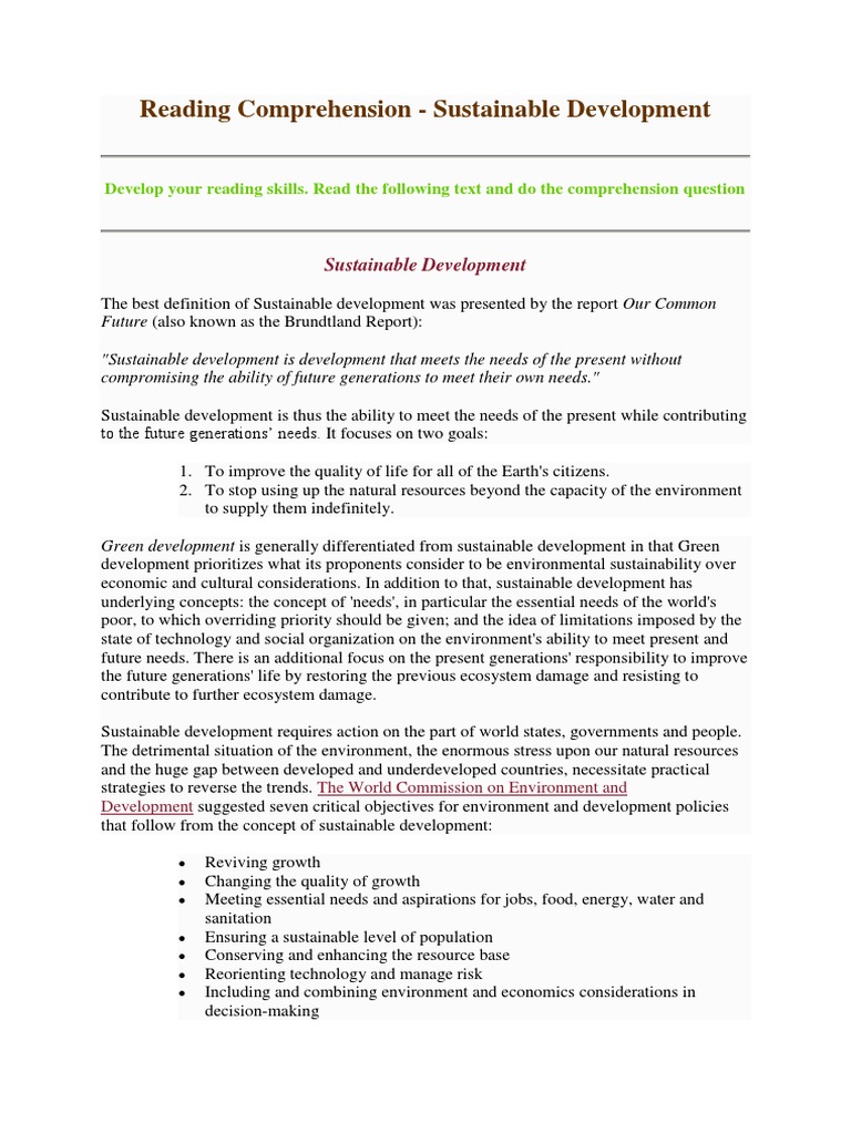 Reading Comprehension | PDF | Sustainability | Sustainable Development