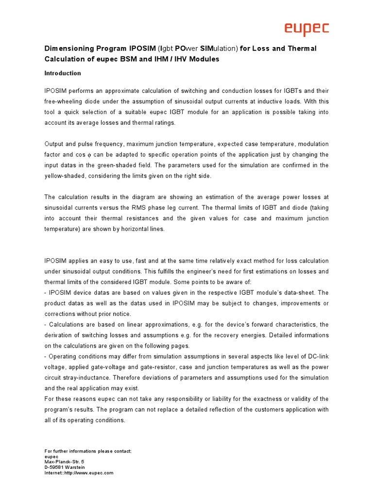 Dimensioning Program Iposim (Igbt Power Simulation) For Loss and ...