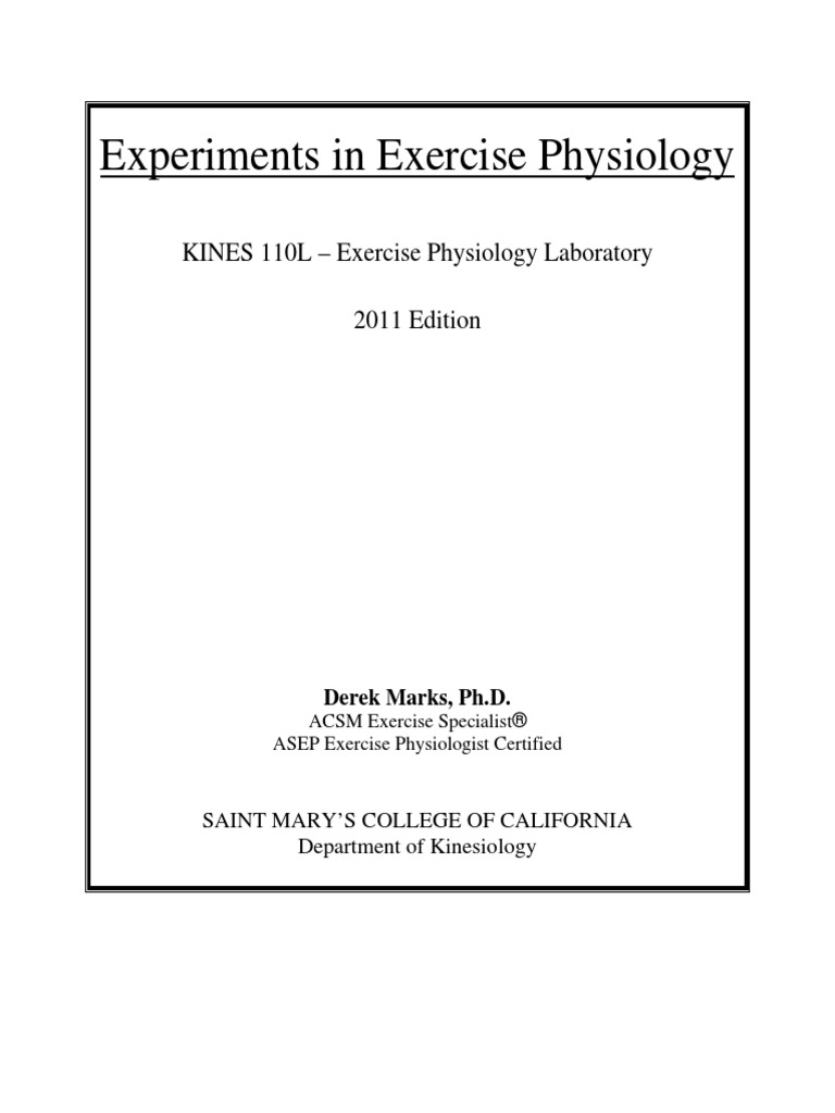 Experiments in Exercise Physiology | PDF
