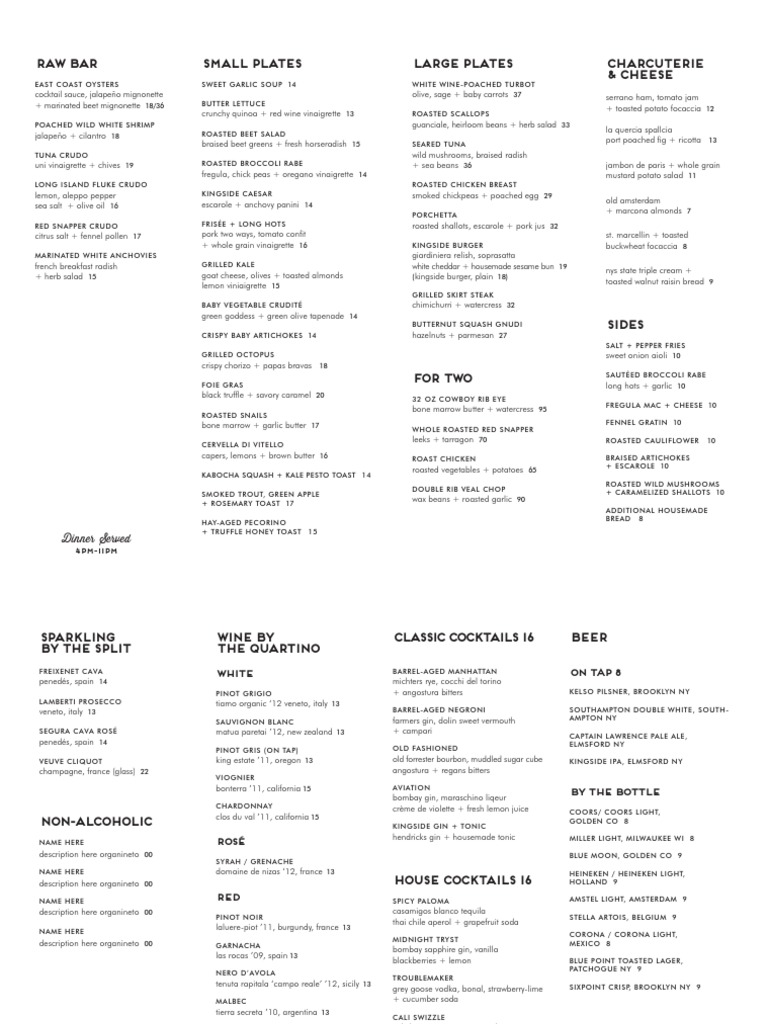 Kingside Dinner Menu (P) 10.2.13 PDF | PDF