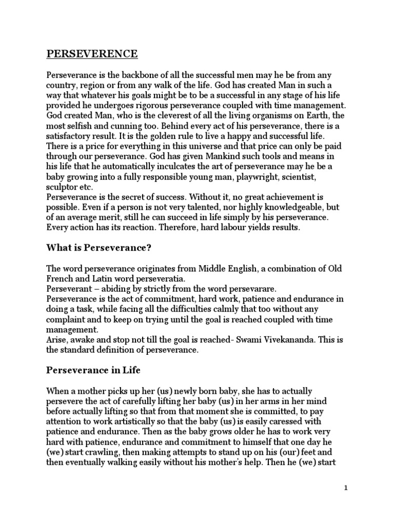 Perseverence: What Is Perseverance? | PDF | Patience