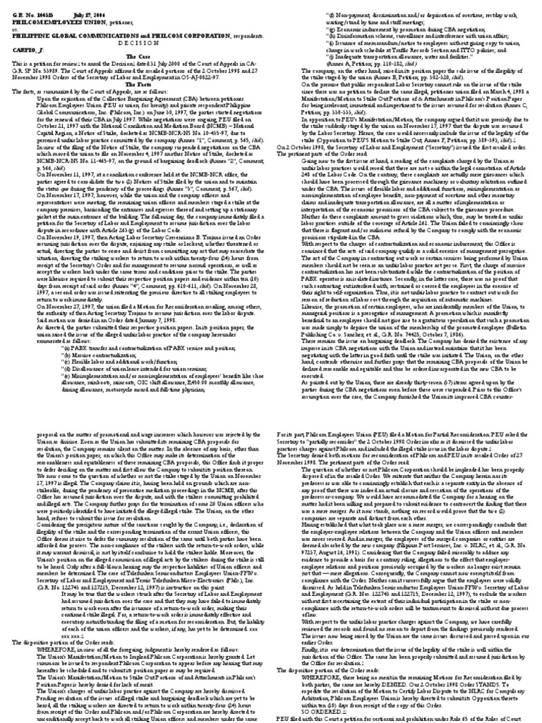 Labor Dispute Resolution in Philcom Case | PDF | Strike Action | Unfair ...