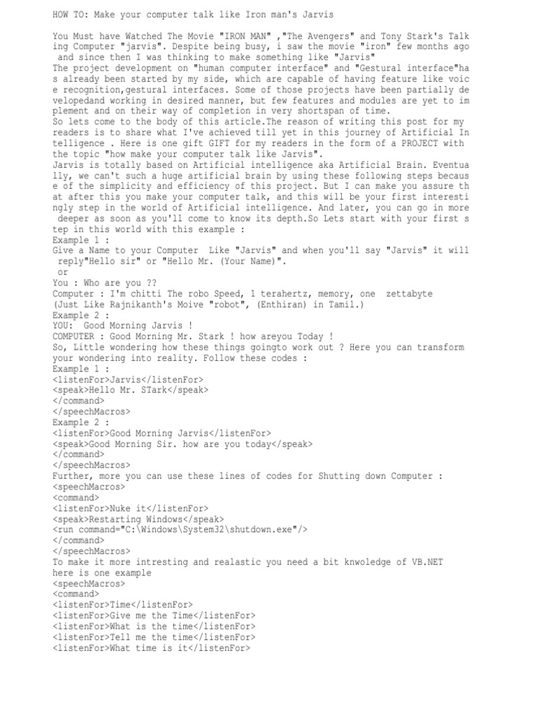 HOW TOMake Your Computer Talk Like Iron Man's Jarvis | PDF | Software ...