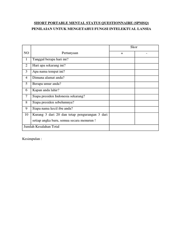 Short Portable Mental Status Questionnaire | PDF