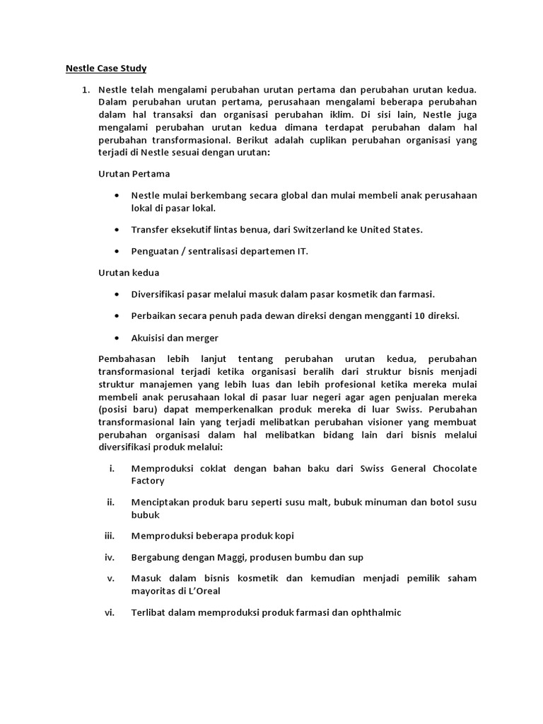 Case Studies Nestle | PDF | Pengembangan Organisasi | Kepemimpinan