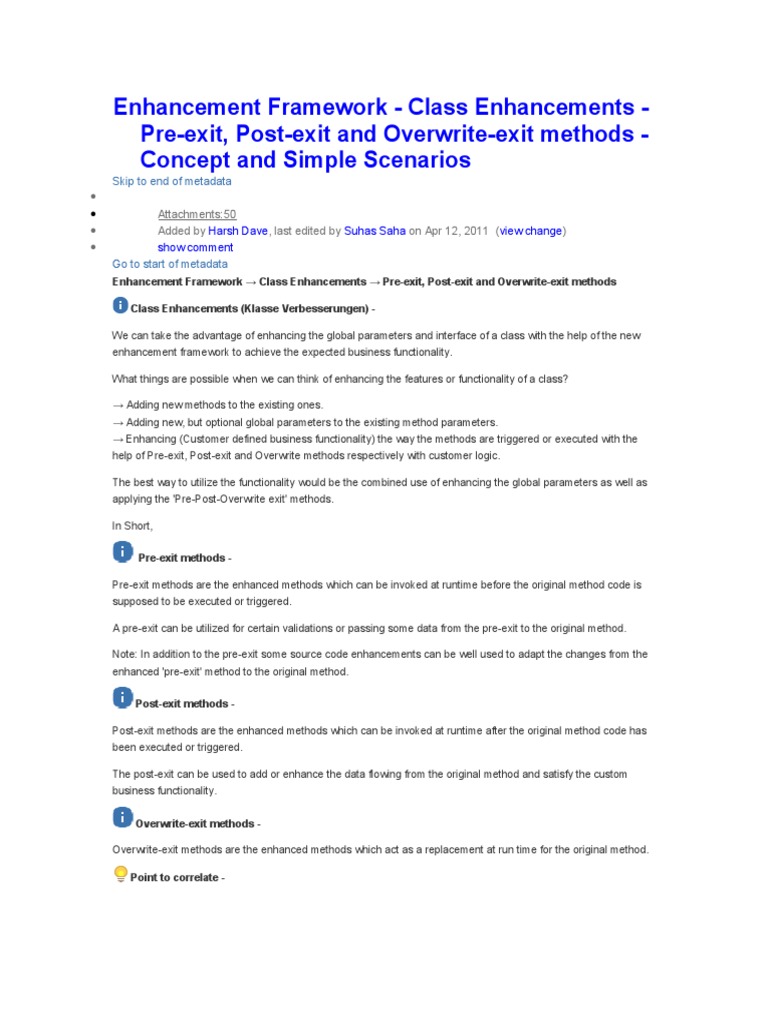 Enhancement Framework - Class Enhancements - Pre-Exit, Post-Exit and Overwrite-Exit Methods ...
