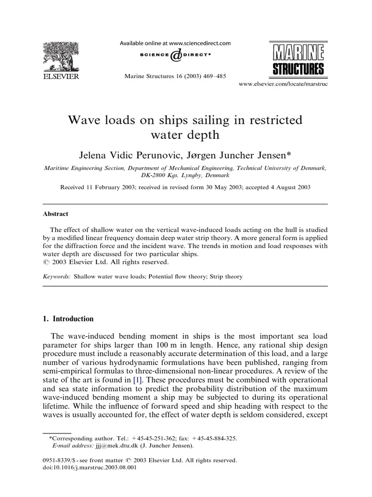 Wave Loads On Ships Sailing in Restricted Water Depth | PDF | Waves | Ships