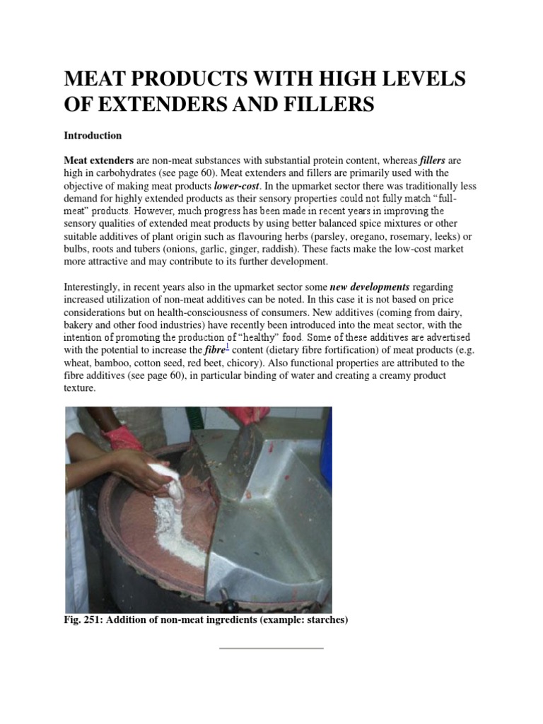 Meat Products With High Levels of Extenders and Fillers | PDF | Sausage ...