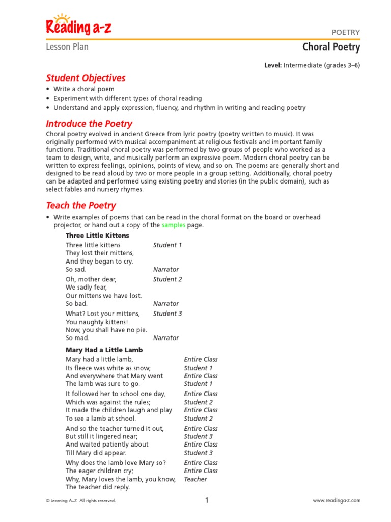 Choral Poetry Lesson - Plan | PDF | Poetry | Lesson Plan