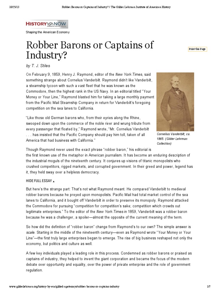 Robber Barons or Captains of Industry The Gilder Lehrman Institute of ...