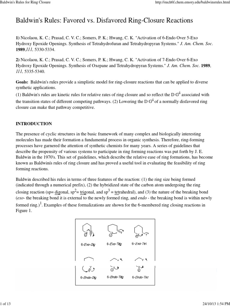 Baldwin's Rules for Ring Closure1.pdf | Chemical Reactions | Chemical Bond