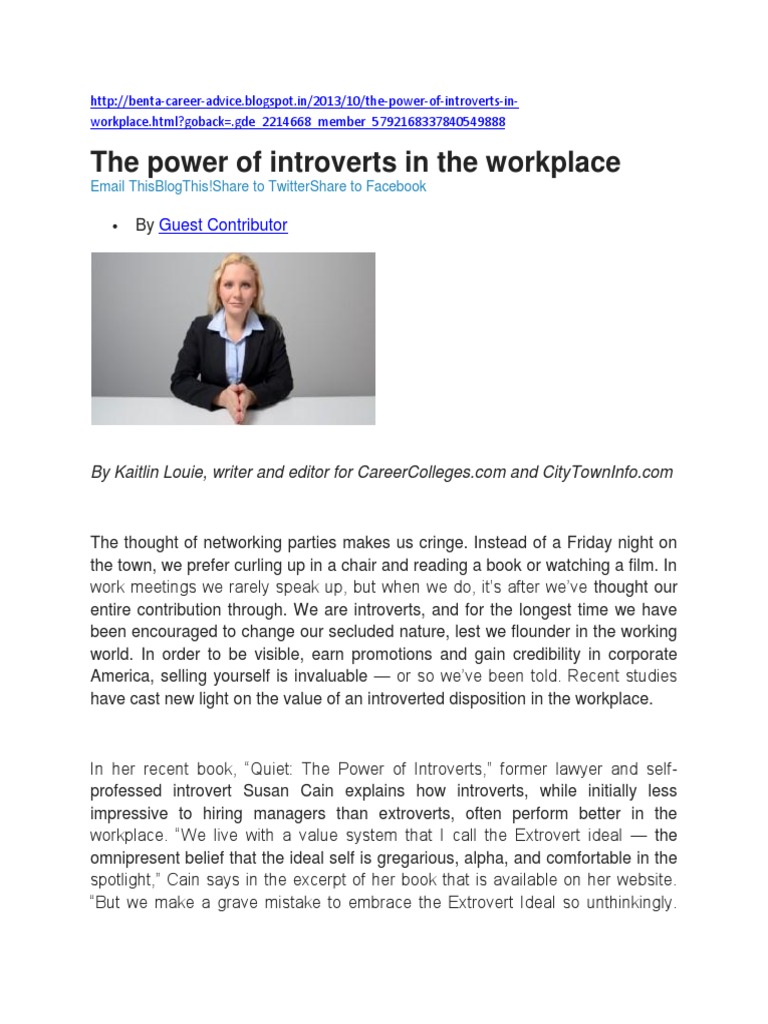 The Value of Introverts in the Workplace | PDF | Extraversion And ...