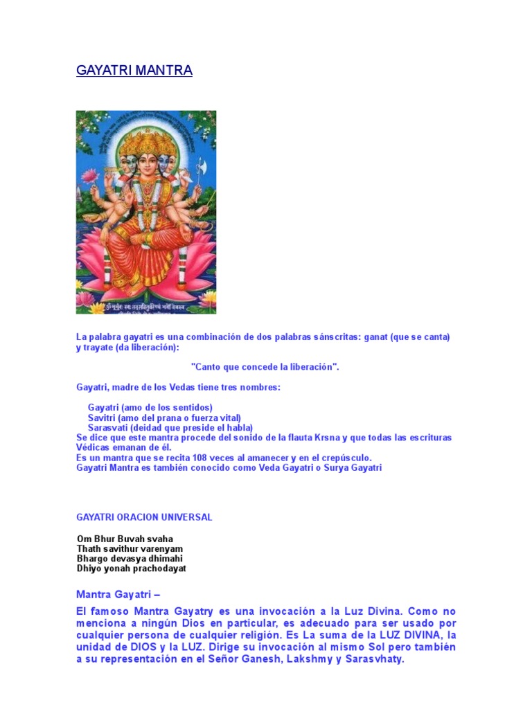 Significado y poder del Gayatri Mantra | PDF | Mantman (hinduismo) | Dios