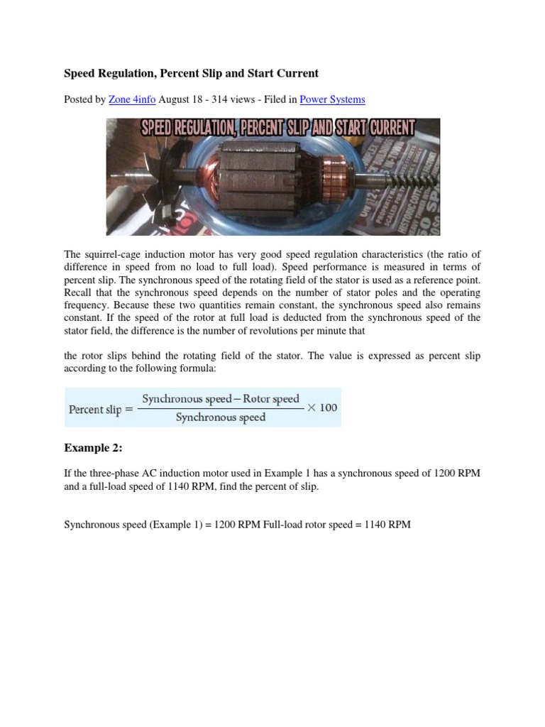 Speed Regulation, Percent Slip and Start Current | PDF | Components ...