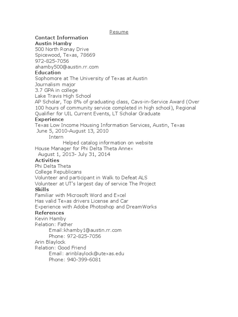 Austin Hamby's Resume and Experience | PDF