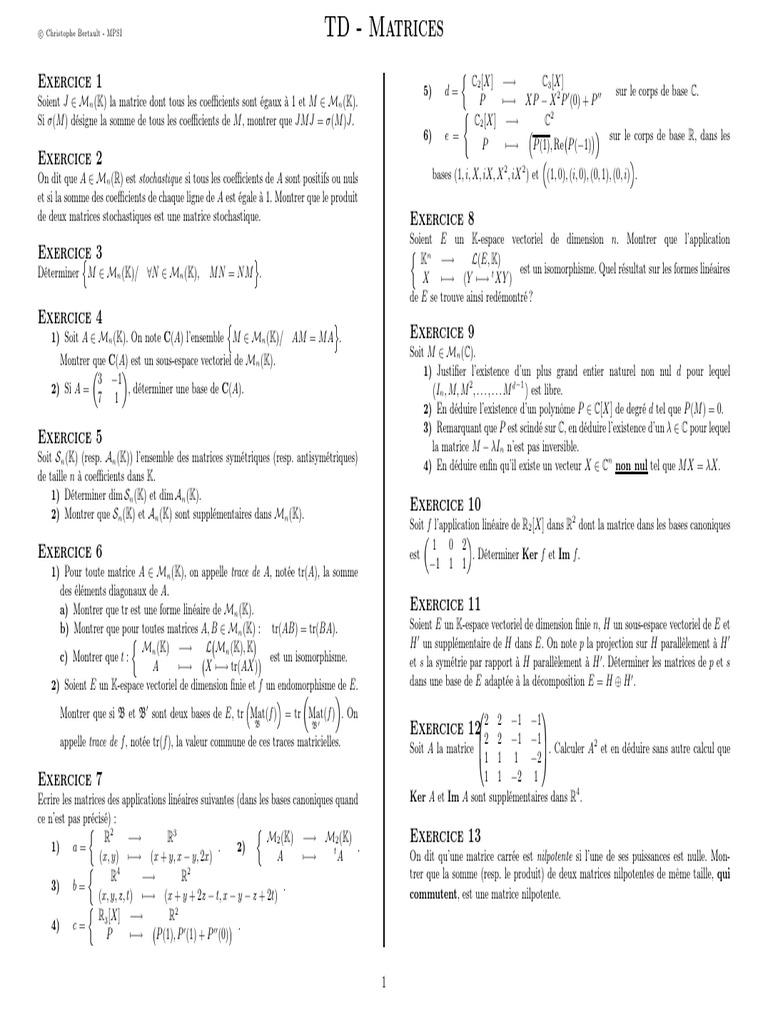 Exercices - Matrices