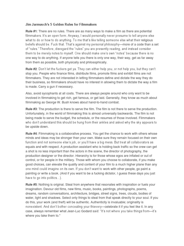 Rules For Film Making by Jim Jarmusch | PDF | Filmmaking | Science