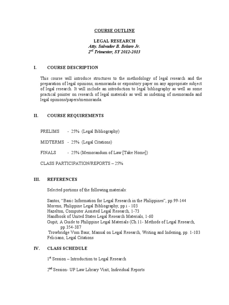 Legal Research and Legal Technique and Logic Course Outlines | PDF ...