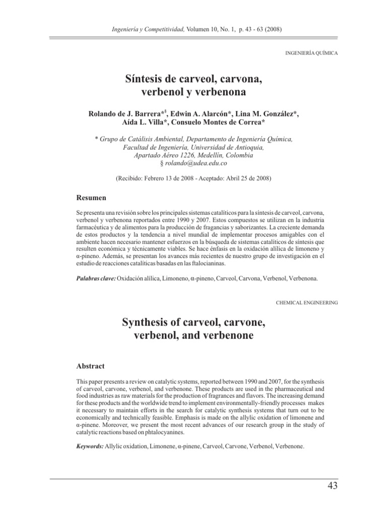 Síntesis de Carveol | PDF | Paladio | Catálisis