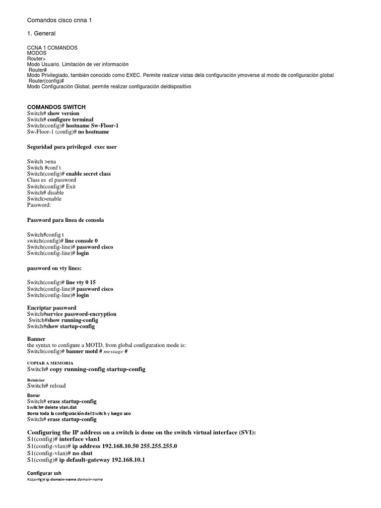 Comandos Cisco Cnna 1 | PDF | Enrutador (Computación) | Yo Pv6