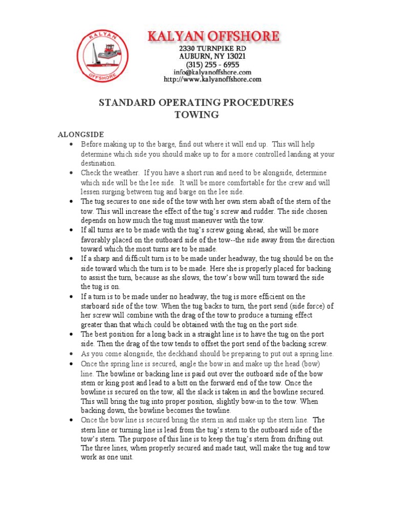 Standard operating procedures towing alongside and astern | PDF