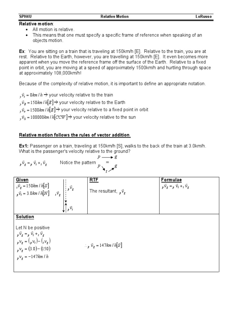Relative Motion | PDF | Kinematics | Velocity