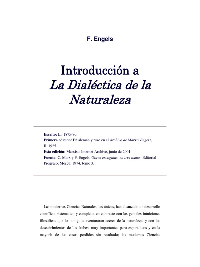 Engels Introducción A La Dialectica de La Naturaleza | PDF | Science | Movimiento (física)