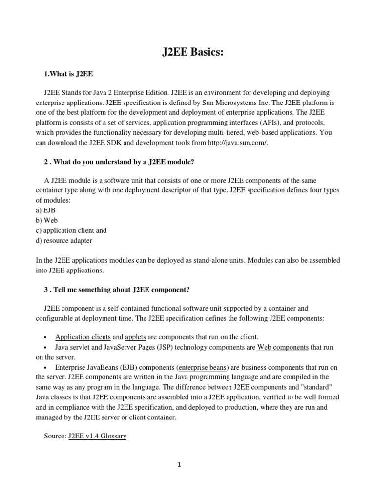 J2ee Basics Pdf Enterprise Java Beans Class Computer Programming