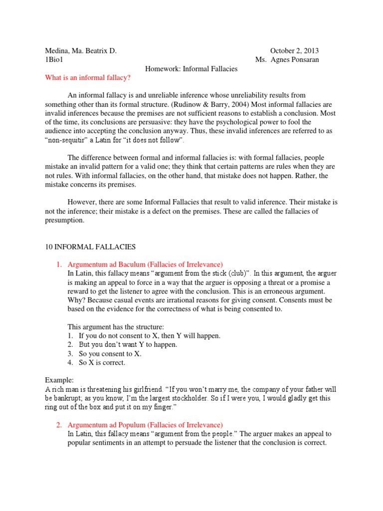Informal Fallacies | PDF | Fallacy | Inference