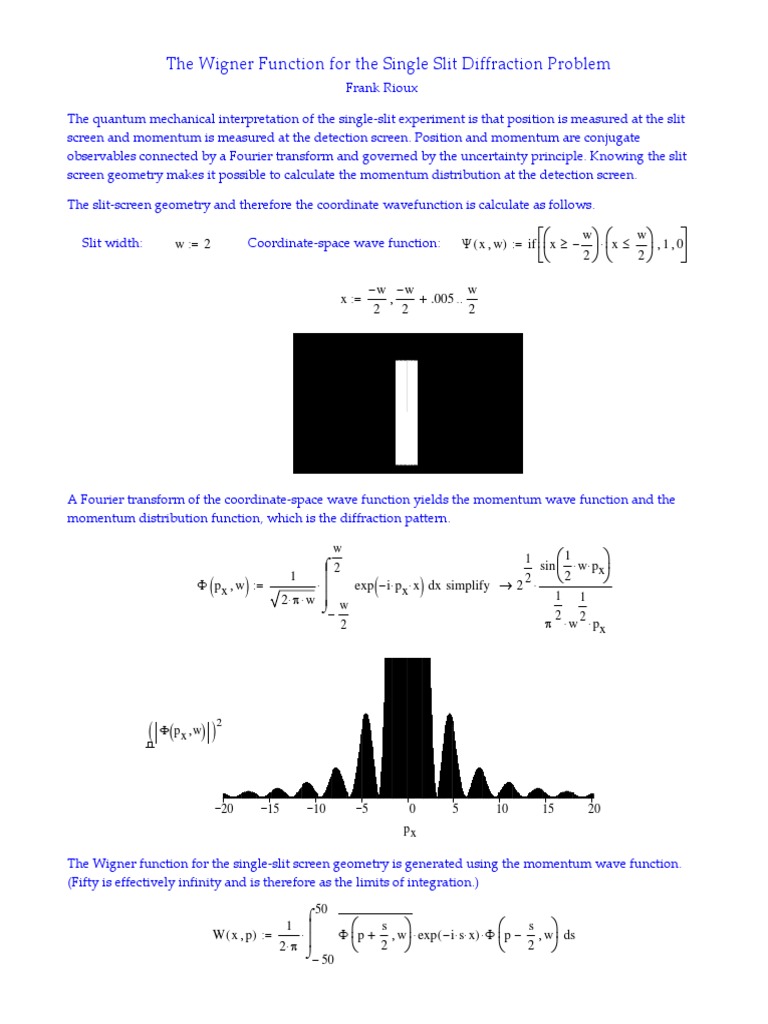 The Wigner Function For The Single Slit Diffraction Problem | PDF