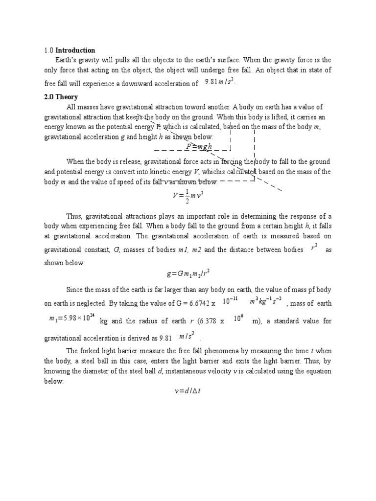 Free Fall Experiment Analysis | PDF | Gravity | Mass