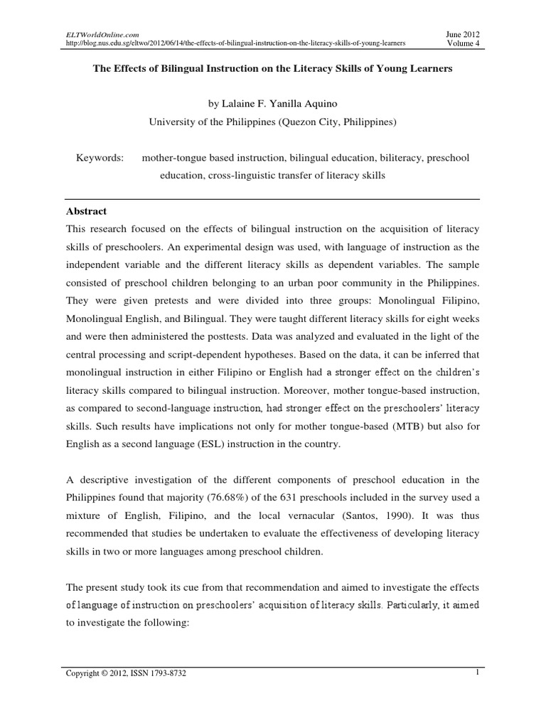 The Effects of Bilingual Instruction On The Literacy Skills of Young Learners PDF | PDF | Second ...