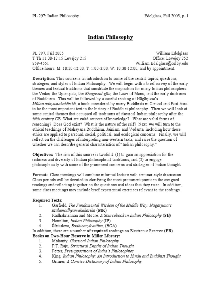 Indian Philosophy Course Syllabus | PDF | Indian Philosophy | Indian ...