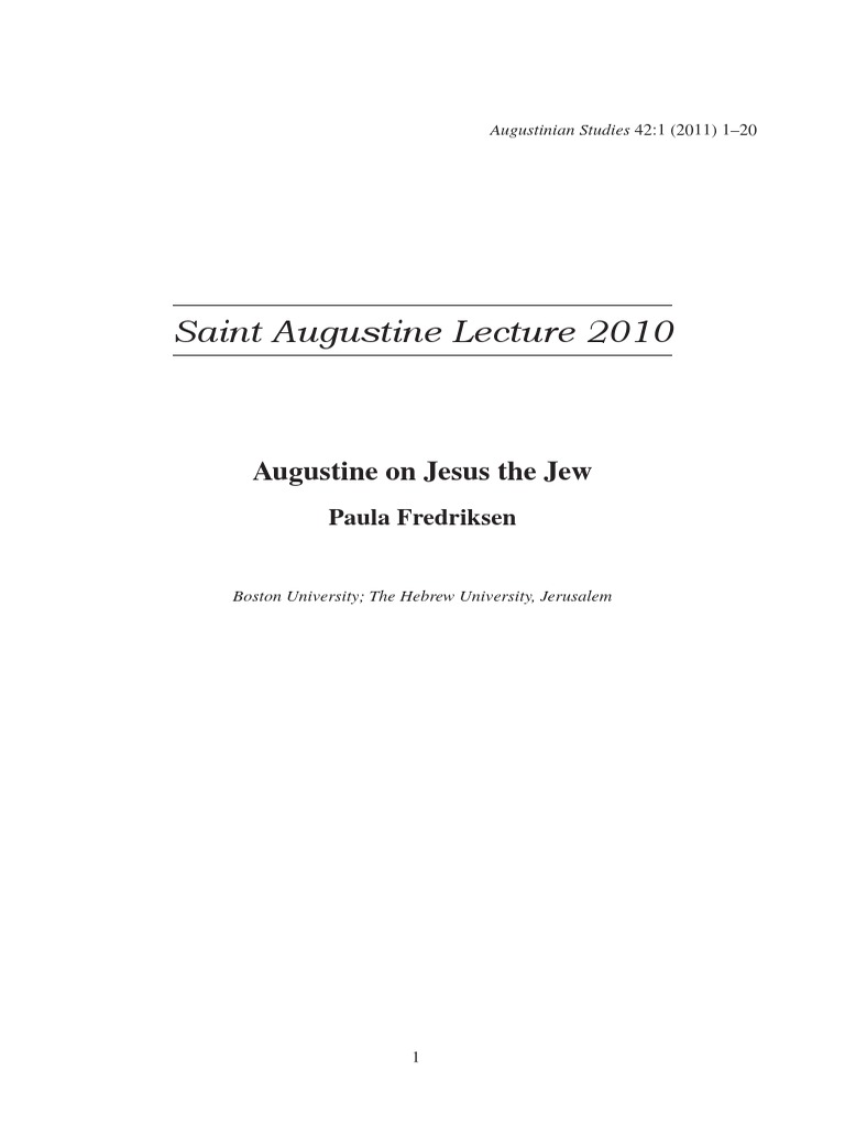2010 - Paula Fredriksen - Augustine On Jesus The Jew PDF | PDF ...