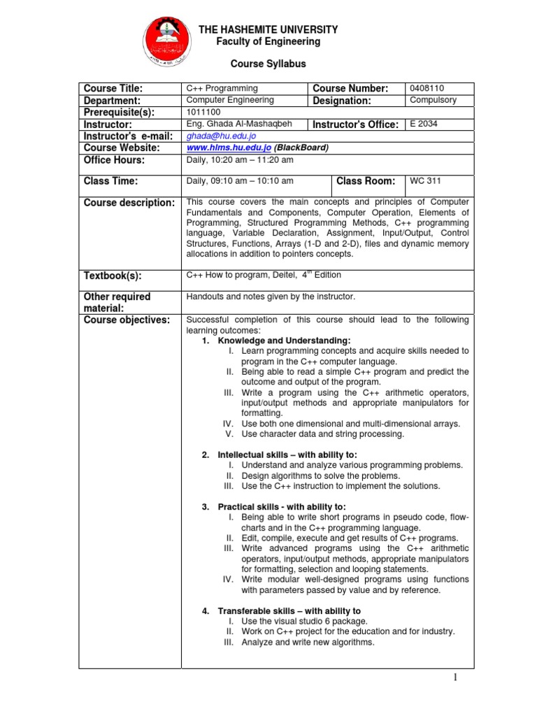 C++ Syllabus | PDF | C++ | Subroutine