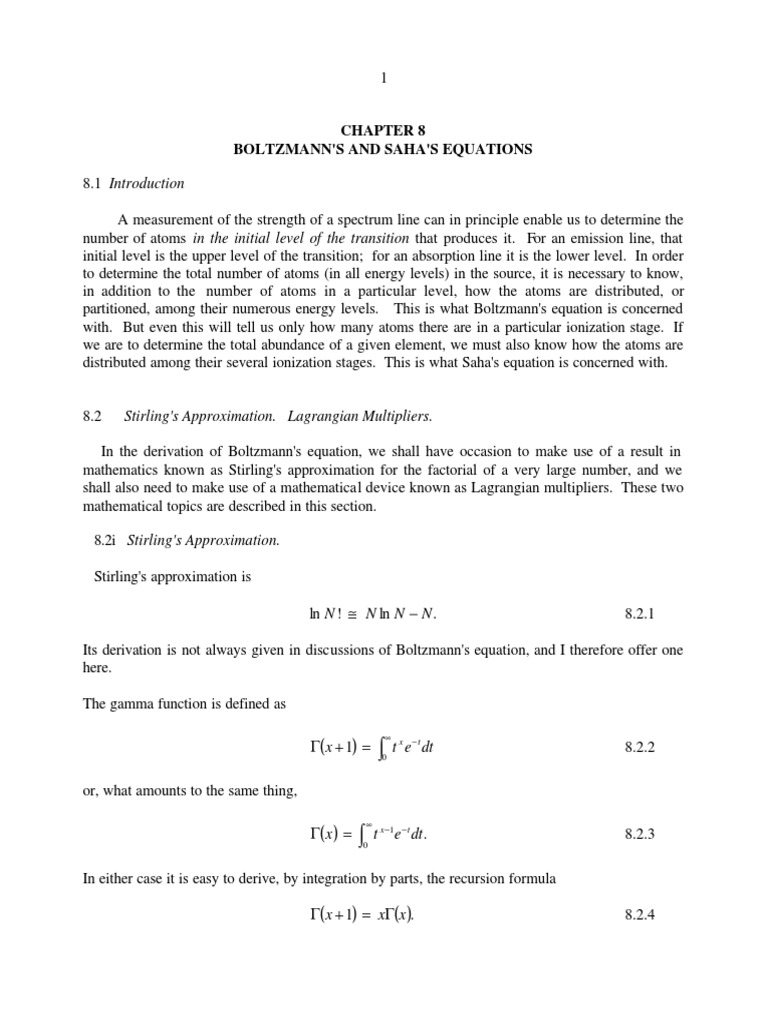 Boltzmann's and Saha's Equations | PDF | Ion | Electron