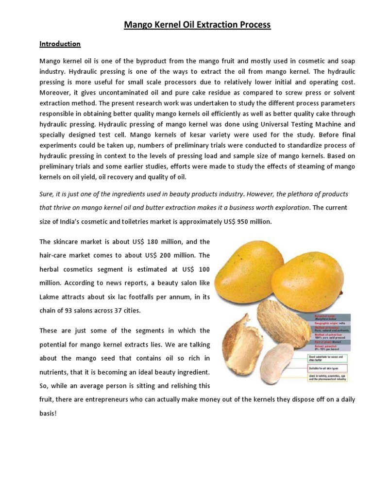 Mango Kernel Oil Extraction Insights | PDF | Cosmetics | Butter